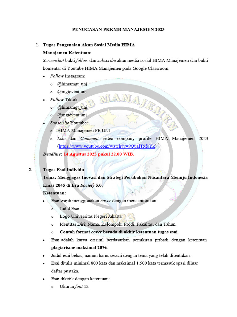 Penugasan PKKMB Manajemen 2023 | PDF