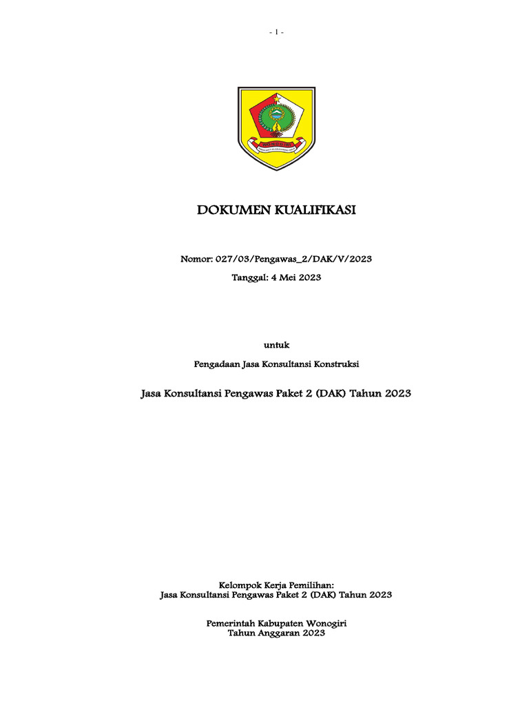 Dokumen Kualifikasi (Pengawasan Paket 2 DAK) | PDF