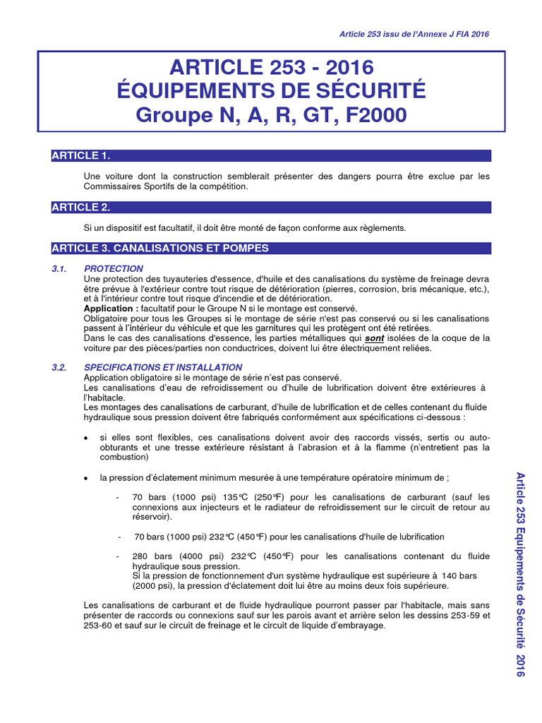 Article 253. Equipements de Sécurité 2016 - Maj CD 24.01.18 V2 | PDF