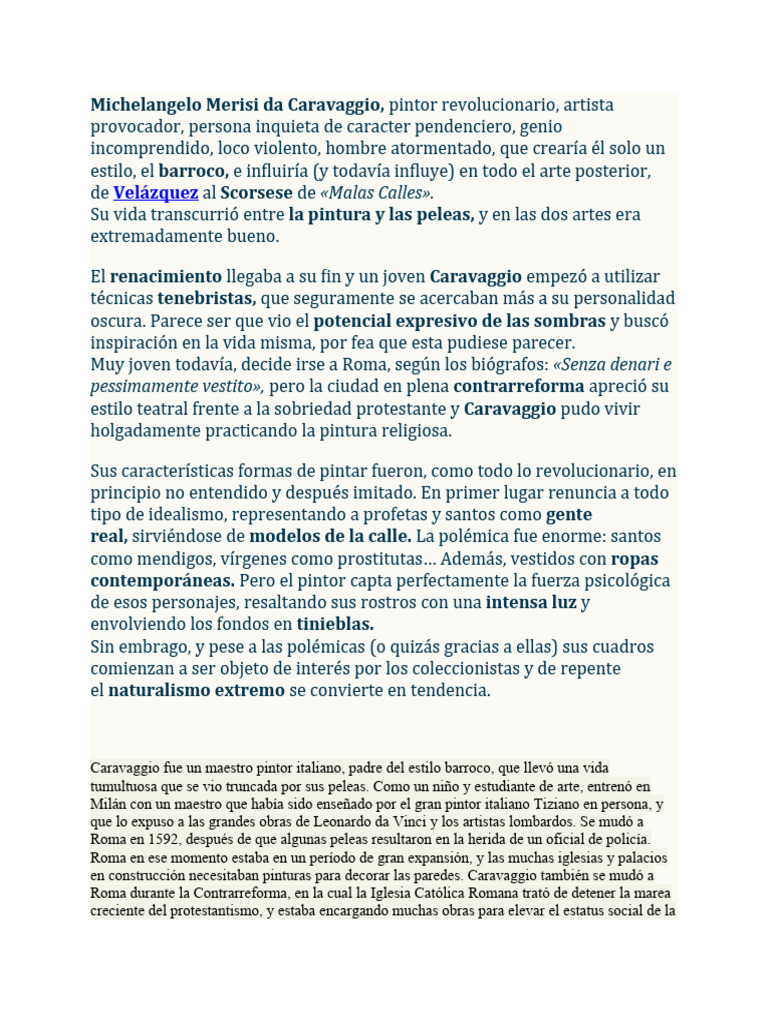 Michelangelo Merisi Da Caravaggio | PDF