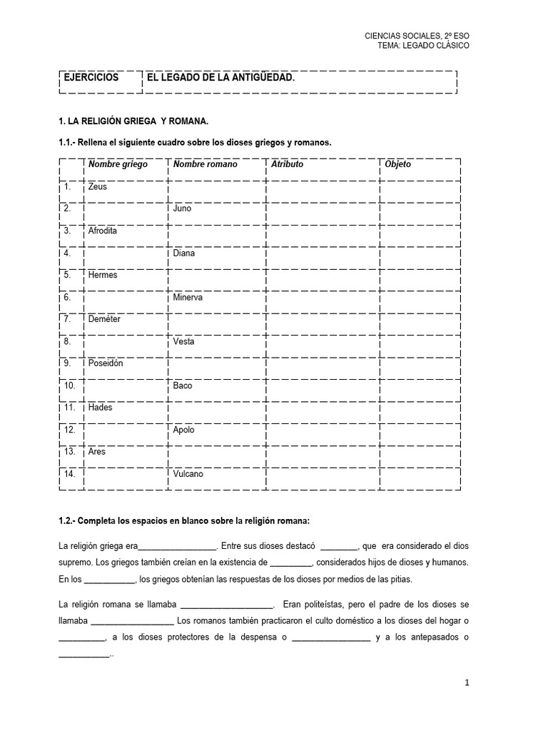 Ejercicios Sobre El Legado Clásico. | PDF