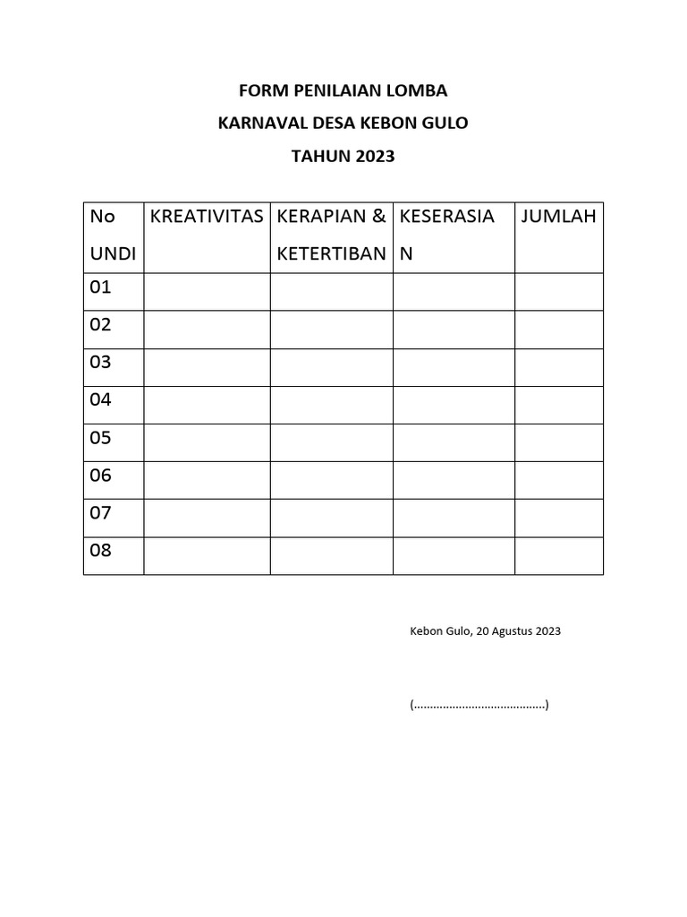 Form Penilaian Lomba 2 | PDF