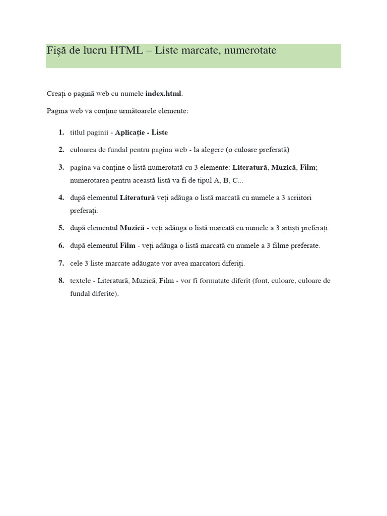 0 Fisa de Lucru HTML | PDF