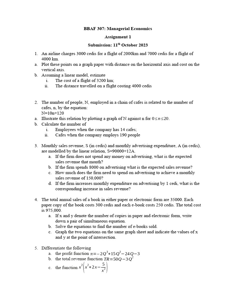 Problem Set 1 - Managerial Economics | PDF
