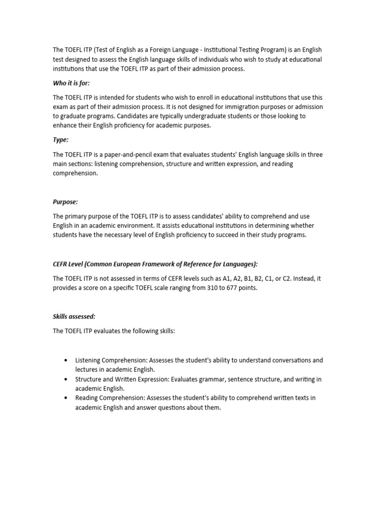 TOEFL ITP Overview for Students | PDF