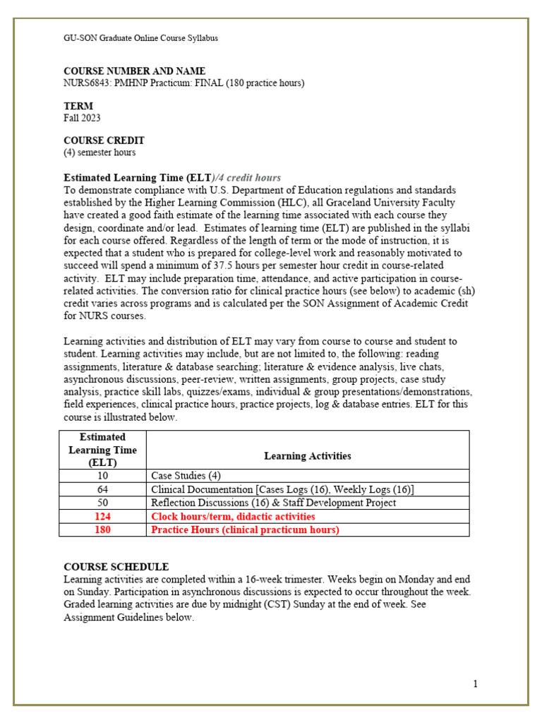 NURS6843 PMHNP Final Practicum Syllabus FA2023 | PDF
