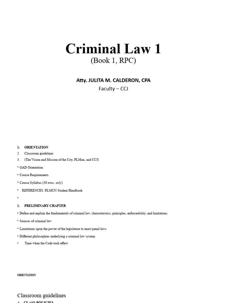 Criminal Law 1 Power Point Presentation | PDF