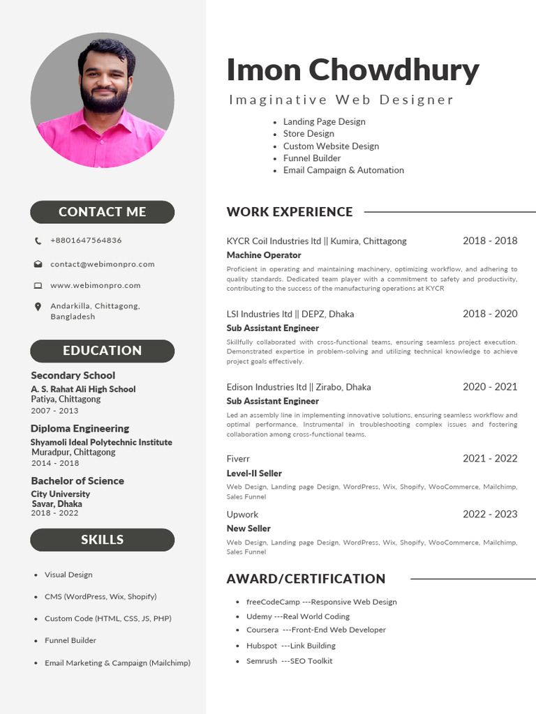 Imon CV | PDF | Web Design | Computing