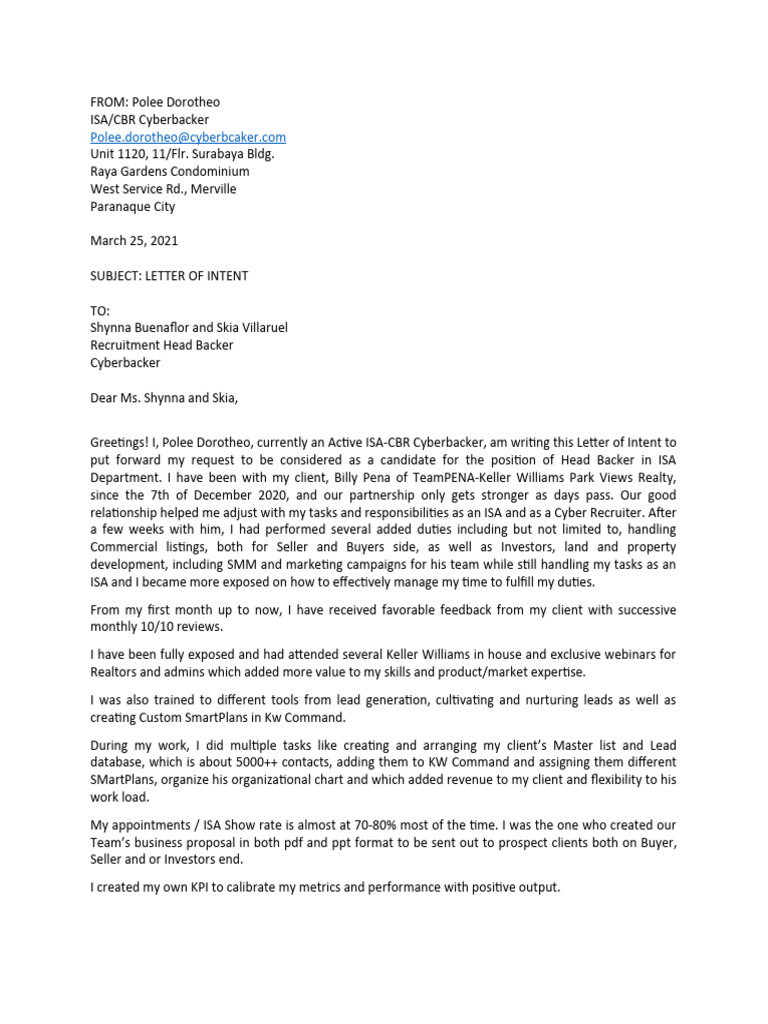 Letter of Intent_ISA | PDF