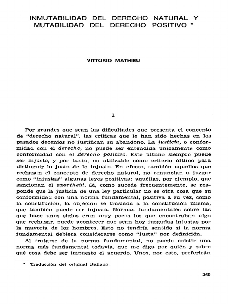 Vittorio Mathieu PDF | PDF | La Ley natural | Justicia