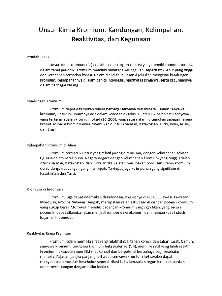 Kromium: Kandungan, Kegunaan, dan Risiko | PDF