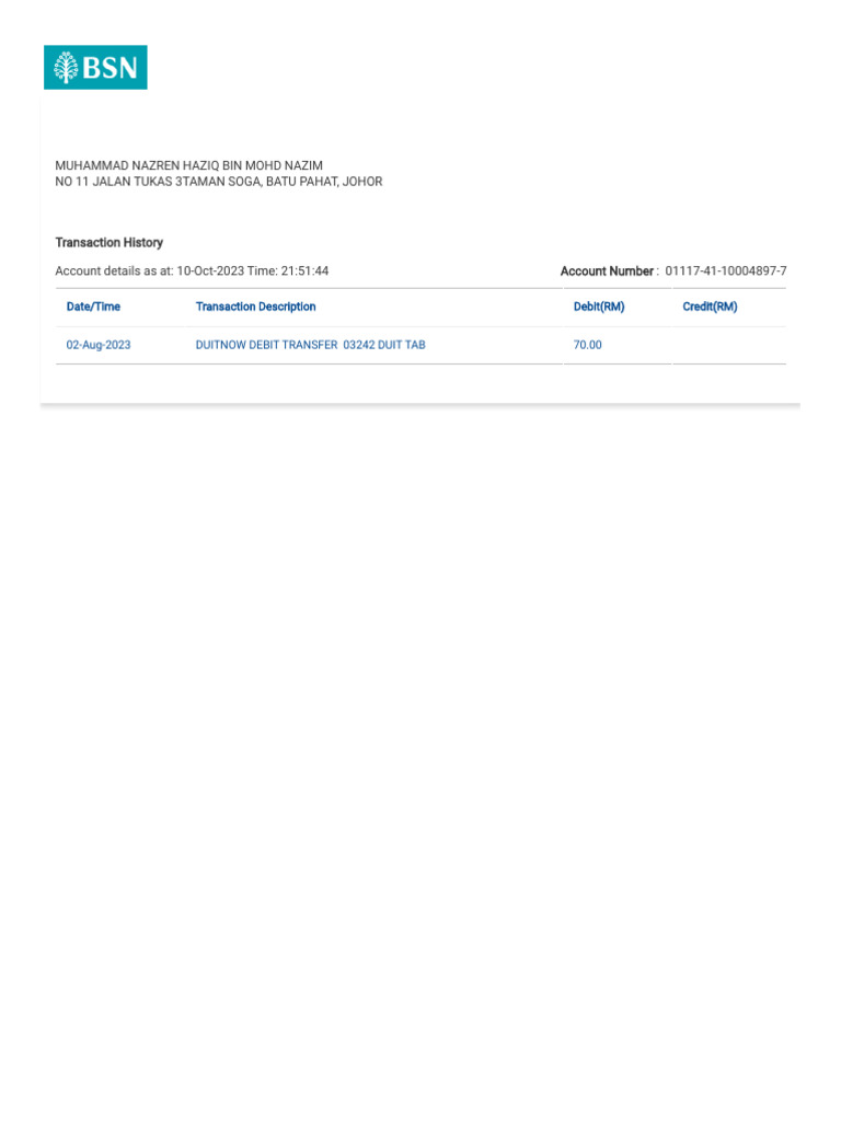 BSN Transaction History Overview | PDF