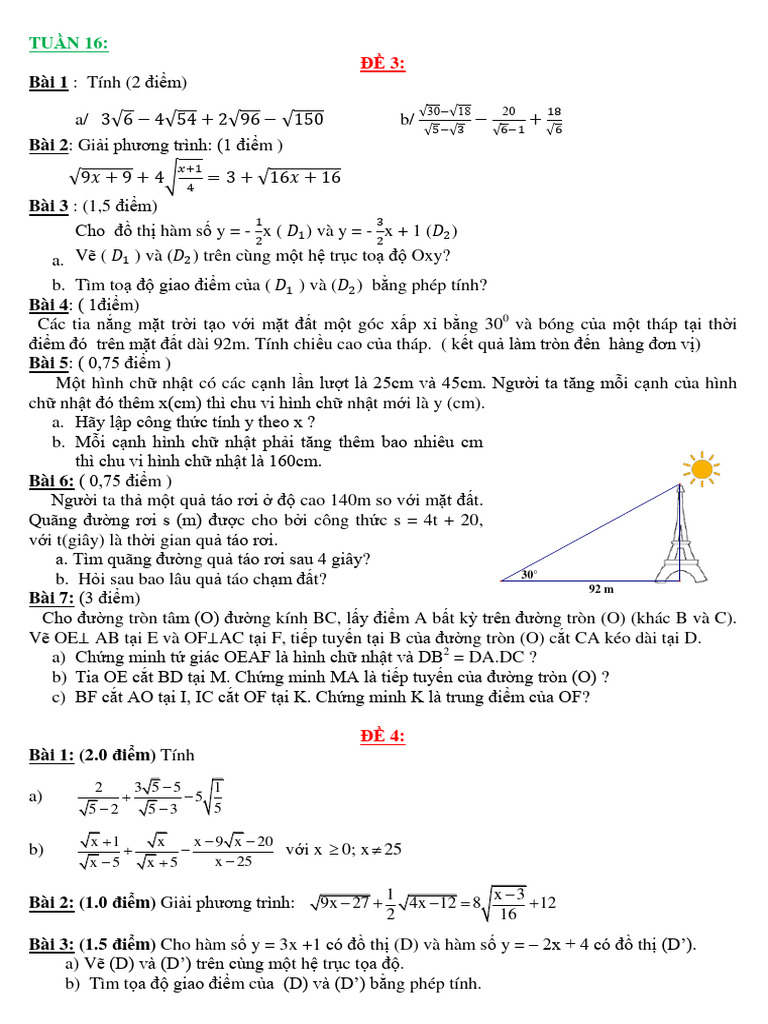 Toan 9 Dai So Tuan 16 de On Tap hk1 3 Va 4 - 1912202122059 | PDF
