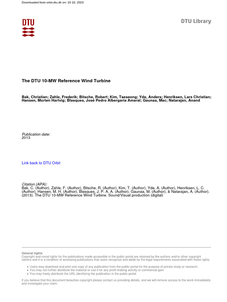 The Dtu 10mw Reference Turbine Christian Bak Pdf Turbine Wind Power