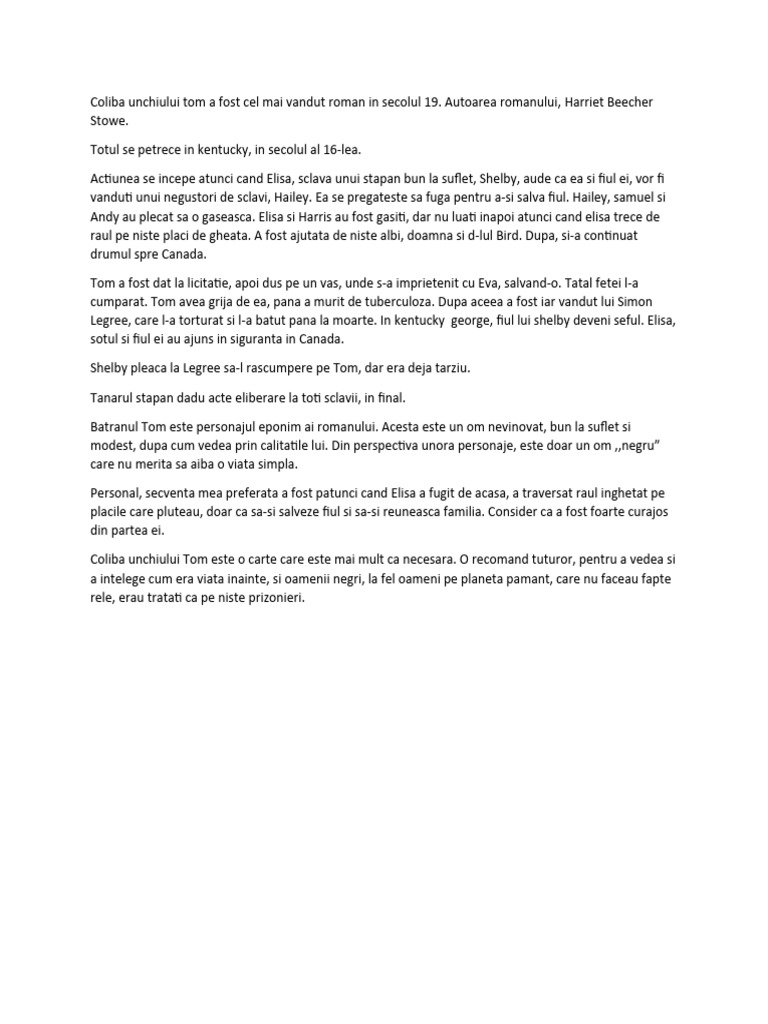 Coliba Unchiului Tom Prezentare de Carte | PDF