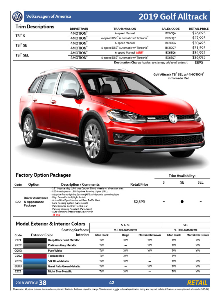 2019 VW Golf Alltrack Order Guide USA | PDF