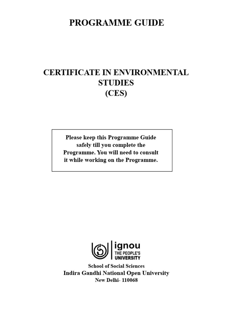 PROGRAMME GUIDE Certificate in Environmental Studies (CES) | PDF | Natural Environment ...