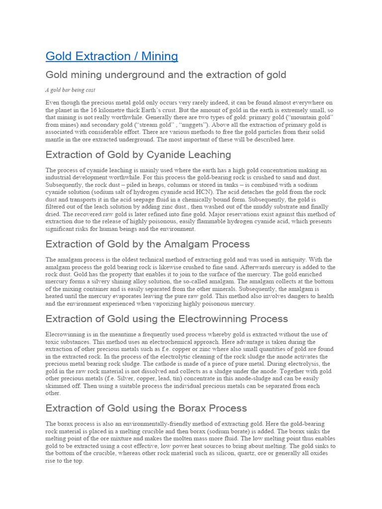 Gold Extraction | PDF | Gold | Mining