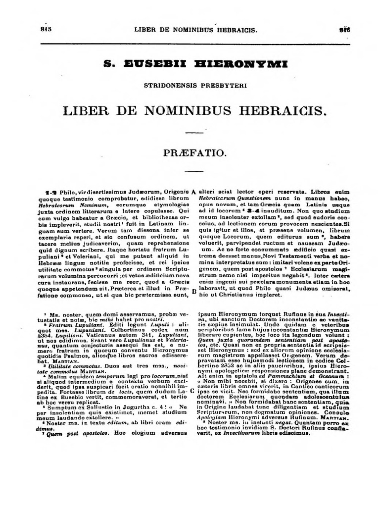 Hieronymus, Liber de Nominibus Hebraicis, MLT | PDF