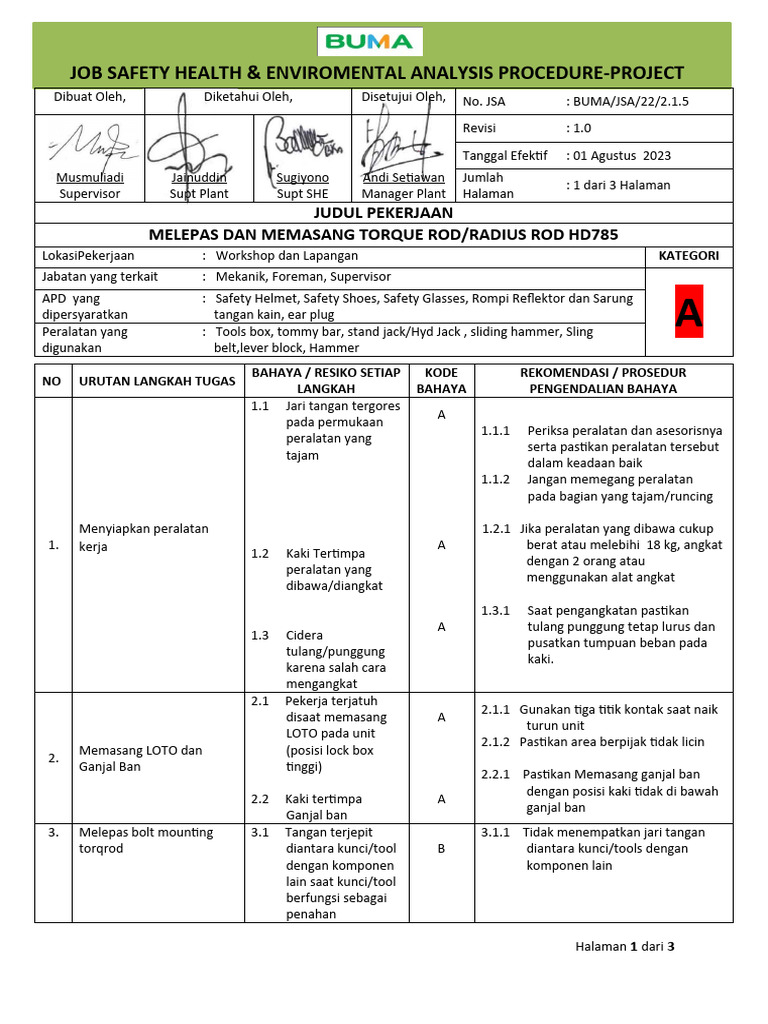 2.1.5 Jsa Ipr Melepas Dan Memasang Torque Rod HD785 | PDF
