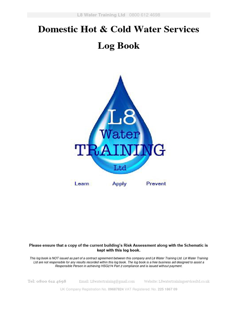 L8 Water Services Compliance Log Book | PDF | Water Heating | Public Health