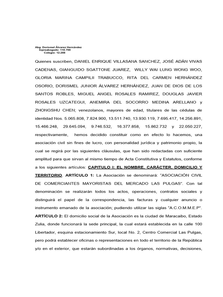 Acta Constitutiva ASOCIACIACIÓN CIVIL | PDF