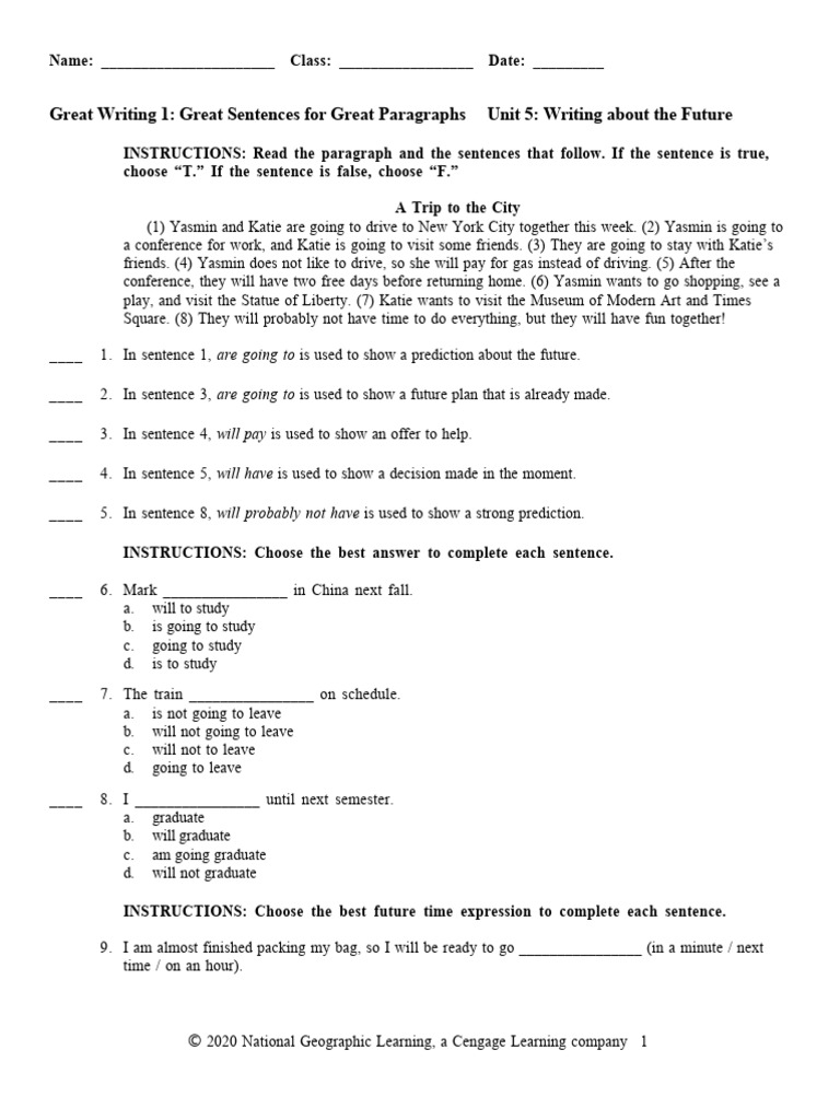 great_writing_level_1_unit_5_exam_view_test | PDF