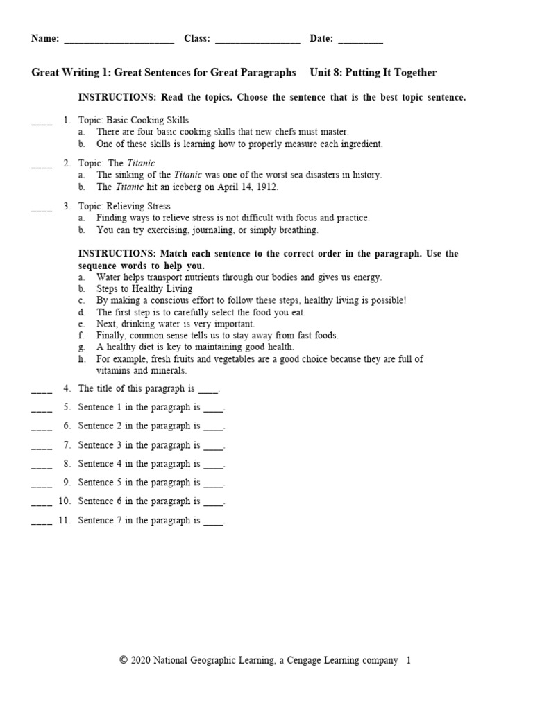 Great Writing Level 1 Unit 8 Exam View Test | PDF