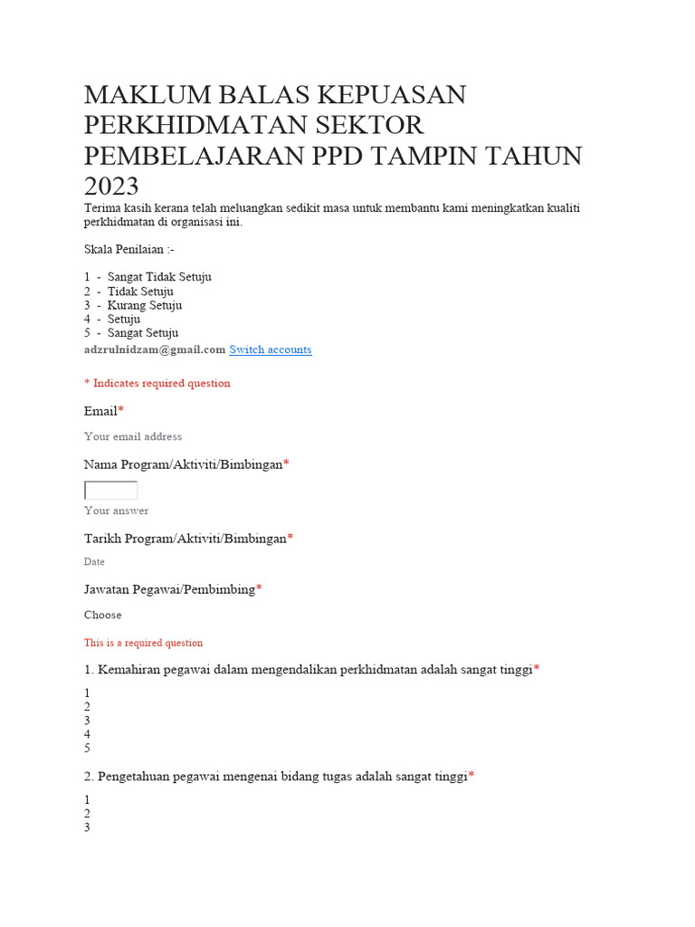 Maklum Balas Kepuasan Perkhidmatan Sektor Pembelajaran Tahun 2023 | PDF