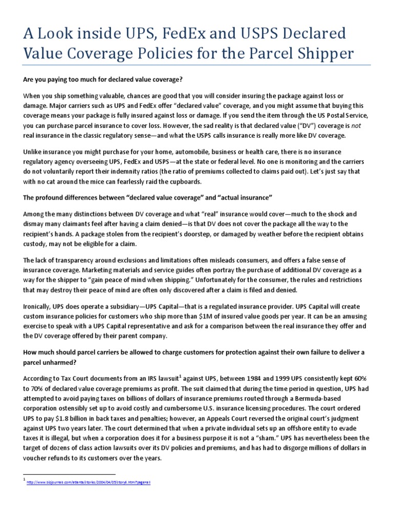 UPS, FedEx, USPS Declared Value Insights | PDF | United States Postal ...