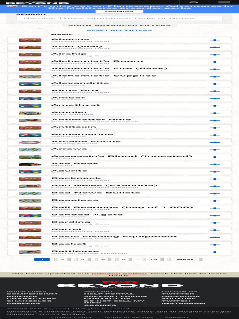 Equipment, Gear, and Items For Dungeons & Dragons (D&D) Fifth Edition ...