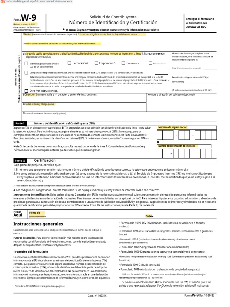 Guía Completa del Formulario W-9 | PDF