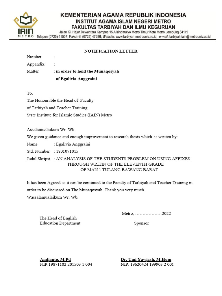 Notification Letter For Muna | PDF