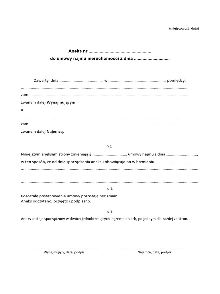 GD 279 Aneks Do Umowy Najmu | PDF