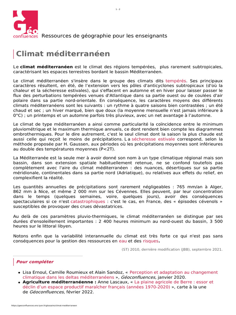 Climat Mediterraneen | PDF