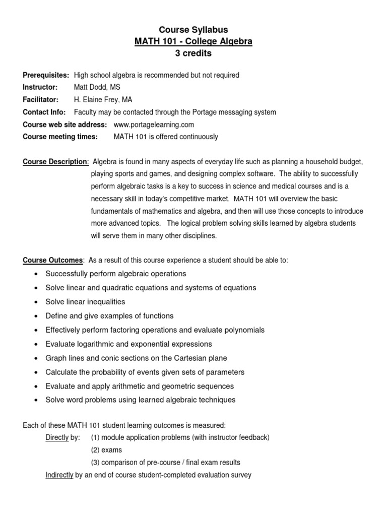 MATH 101 - College Algebra | PDF