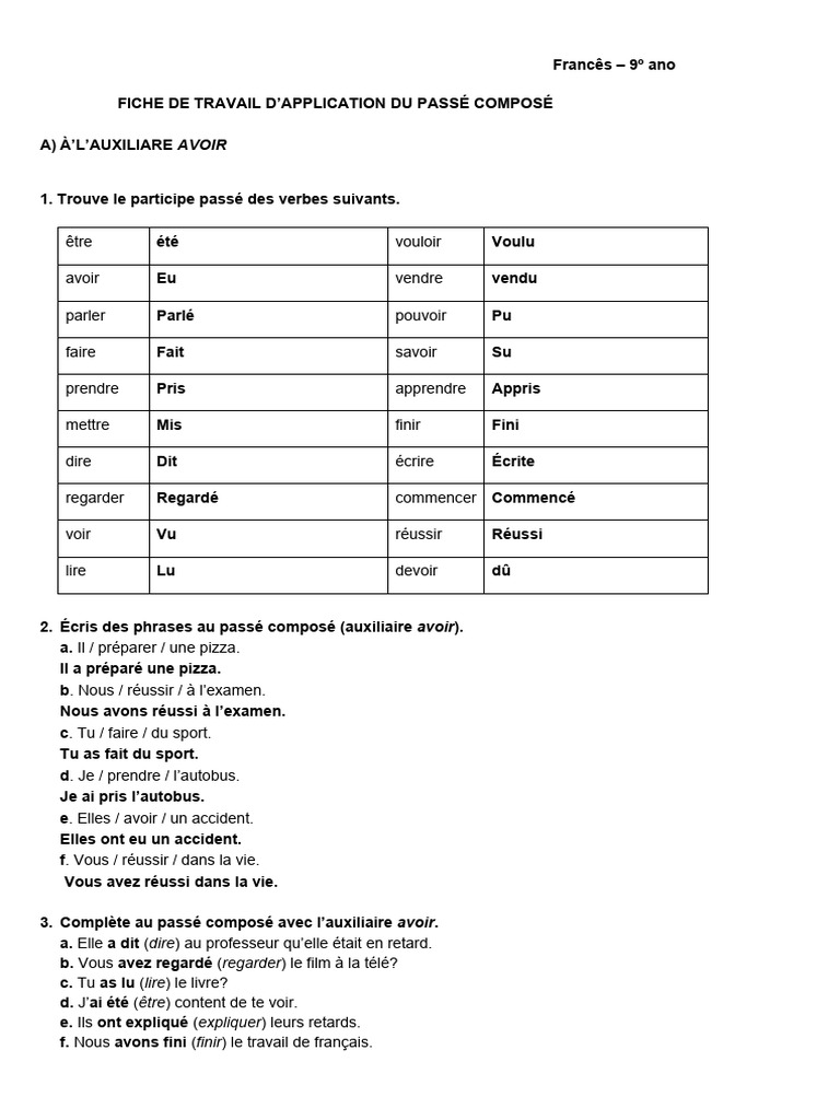 Ficha Passé Compose | PDF