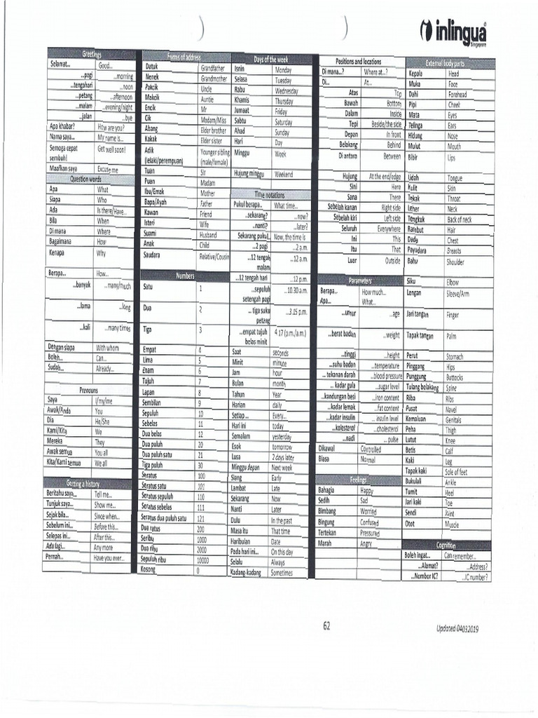 Conversational Malay in Healthcare - Notes From Inlingua | PDF