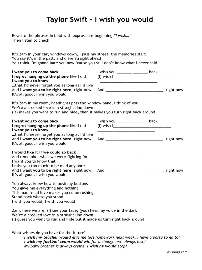Taylor Swift I Wish You Would | PDF