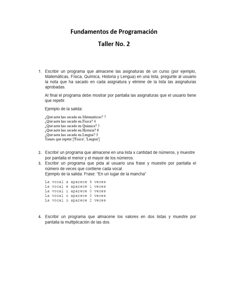Fundamentos de Programación Taller 2 | PDF