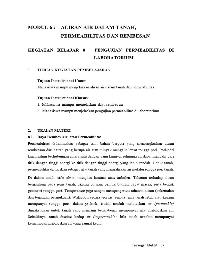 Modul 6 - Aliran Air Dalam Tanah, Permeabilitas Dan Rembesan | PDF