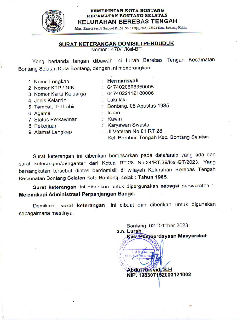 Hermansyah Domisili | PDF