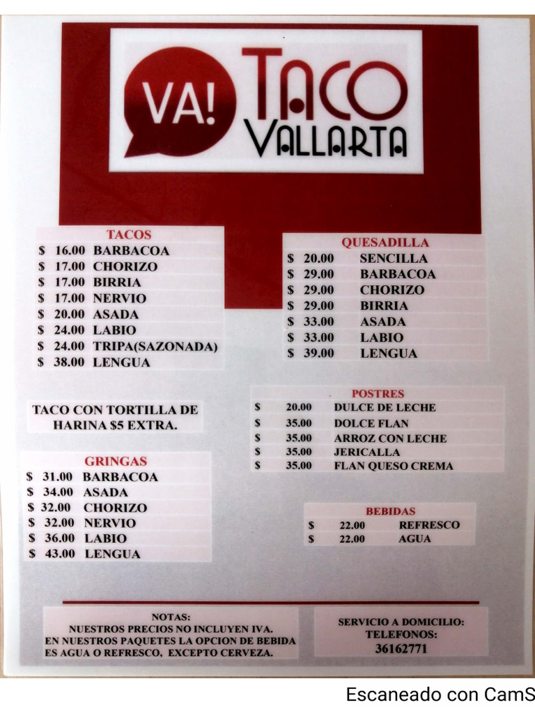 Menu Tacos Vallarta Act Nov | PDF