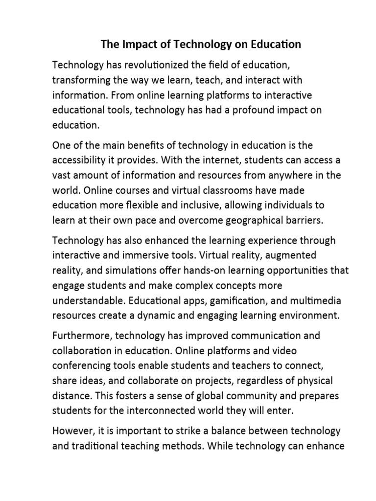The Impact of Technology On Education | PDF