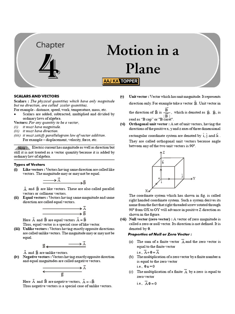 Chapter - 4 Motion in A Plane | PDF | Euclidean Vector | Geometry