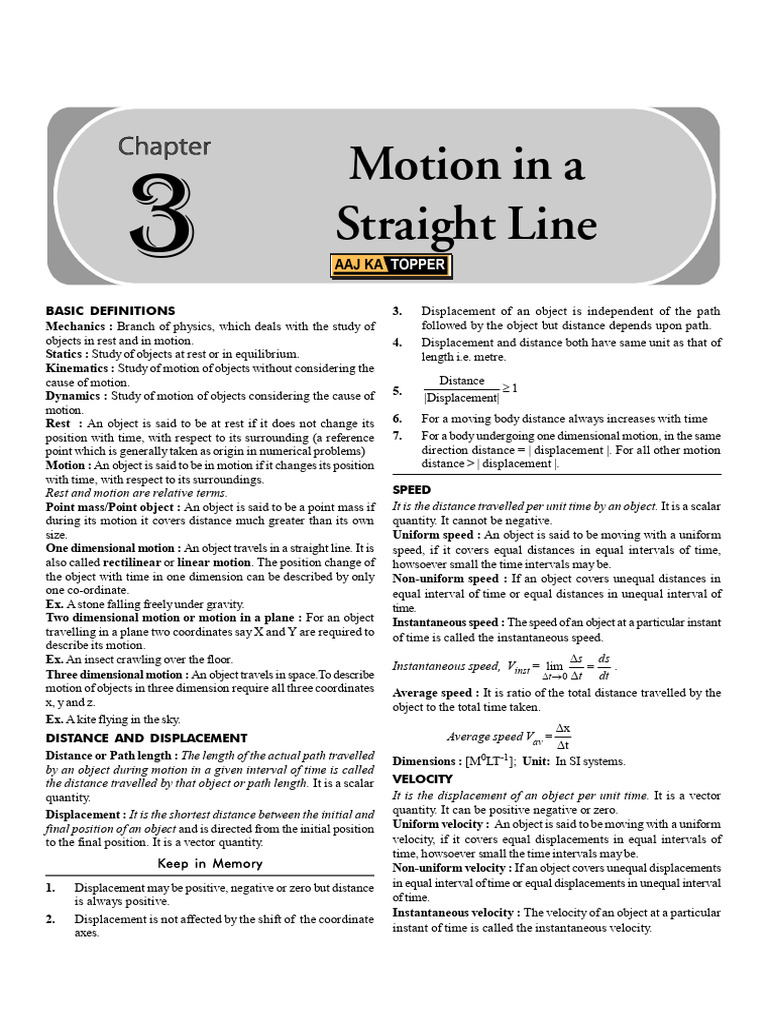 Chapter - 3 Motion in A Straight Line | PDF