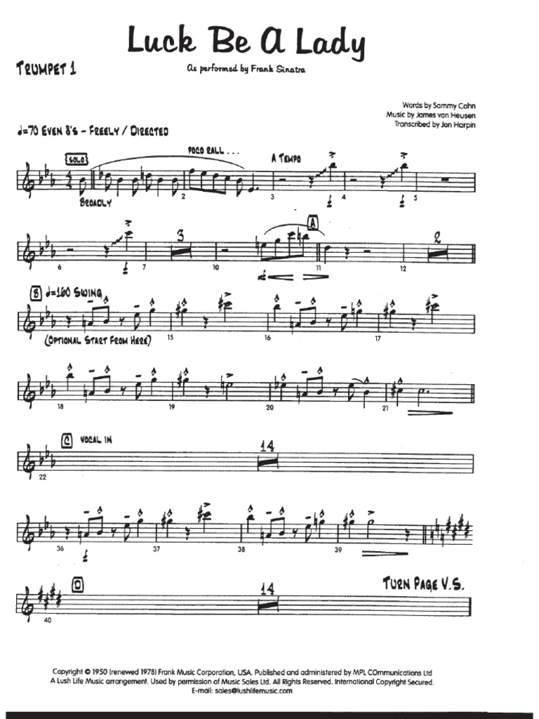 Luck Be A Lady-Frank Sinatra - TROMPETAS | PDF