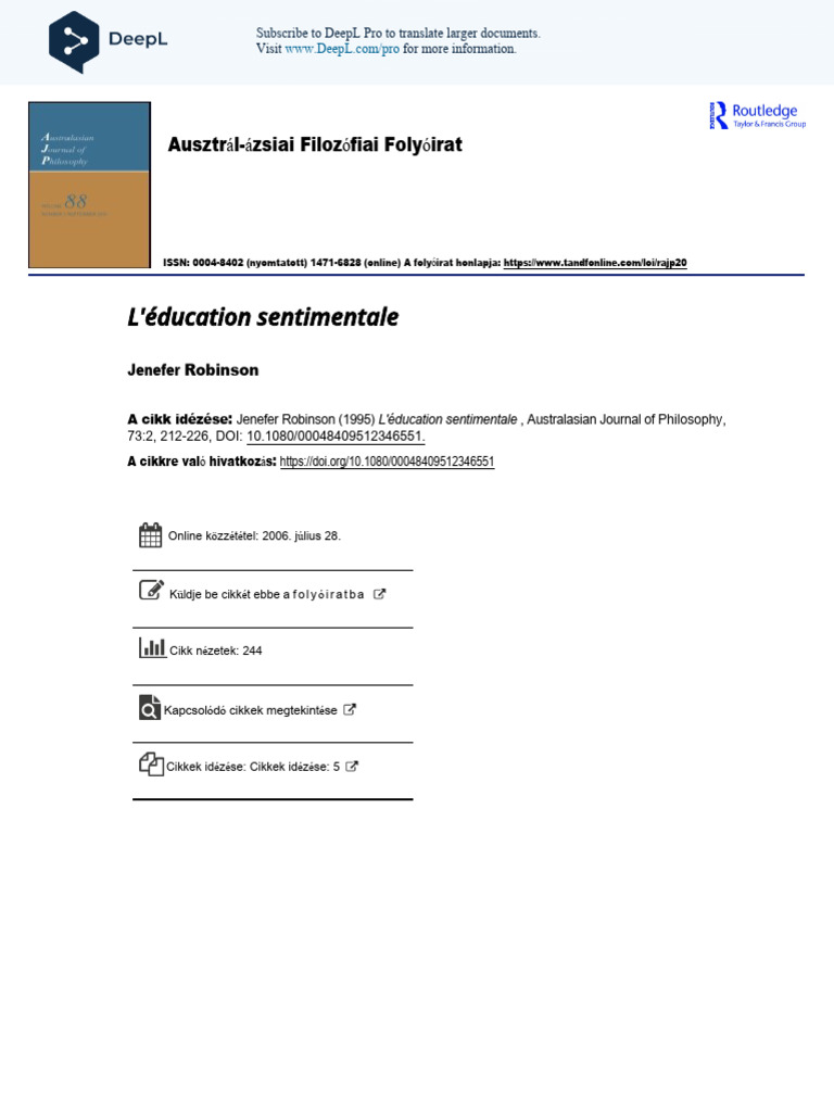 Jenefer Robinson - Léducation Sentimentale - 1995 - Hu | PDF