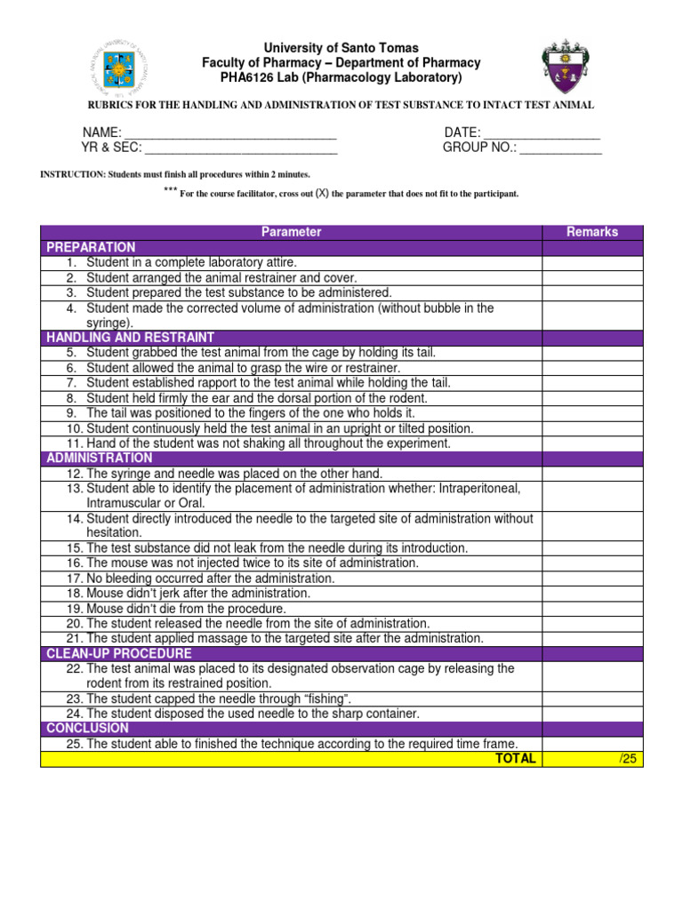 Practical Exam - Rubrics For Animal Handling | PDF
