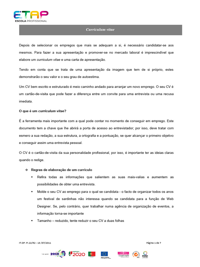 Clc5 - Ficha Inf. 7.2. Curriculum Vitae | PDF